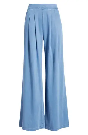 Hue Wide Leg Pull-on Denim Pants - Chambray