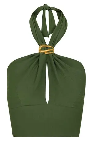 VIX PAULA HERMANNY Textured Halter Top With Goldtone Accent