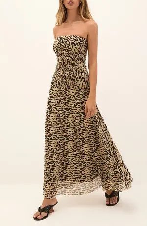 VIX PAULA HERMANNY Athena Ruched Strapless Cover-up Midi Dress - Multi