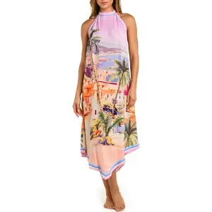 L'Agence Elise Postcard Print Cover-up Halter Dress - Pink Multi