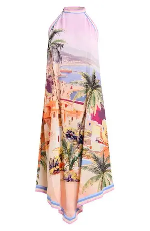 L'Agence Elise Postcard Print Cover-up Halter Dress