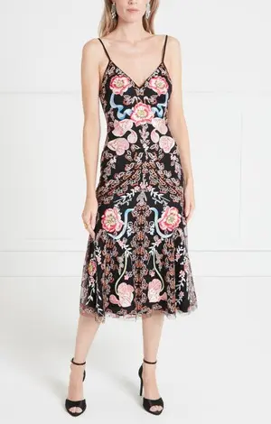 TEMPERLEY LONDON Bilbao Strappy Midi Dress - Black