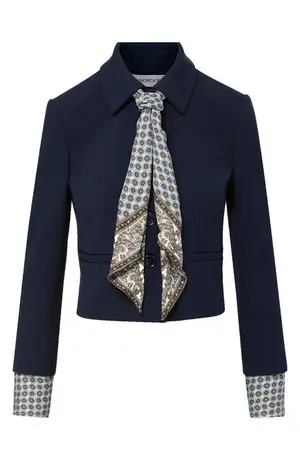 Veronica Beard Ismena Jacket With Removable Scarf & Sleeve Cuffs - Navy