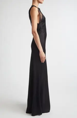 Victoria Beckham Asymmetric Mesh Trim Trumpet Gown