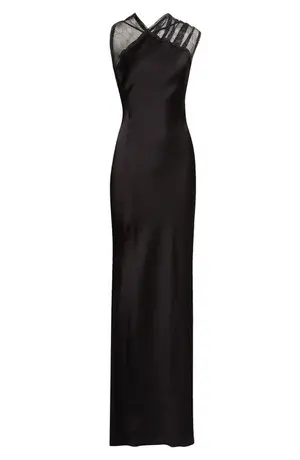 Victoria Beckham Asymmetric Mesh Trim Trumpet Gown