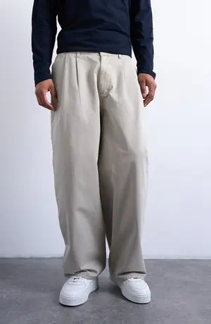 Topman Super Baggy Twill Trousers - Stone
