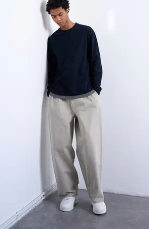 Topman Super Baggy Twill Trousers - Stone