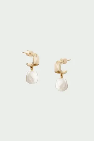 TUTTI Textured Hoop Freshwater Pearl Drop Earrings - Gold