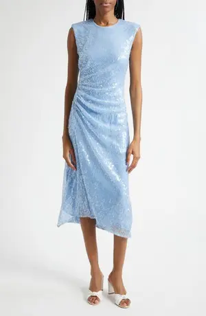 Veronica Beard Kimberly Side Ruched Sequin Sheath Dress - Blue Jay