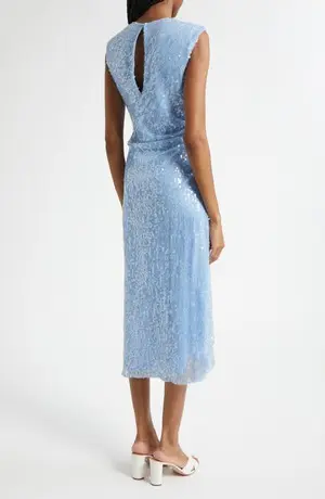 Veronica Beard Kimberly Side Ruched Sequin Sheath Dress - Blue Jay