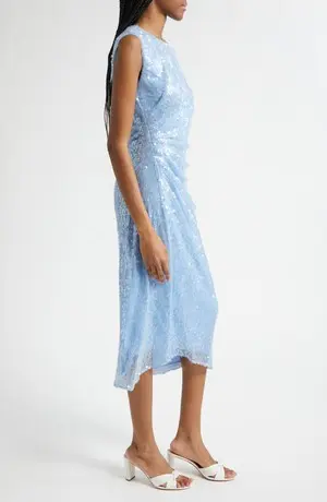 Veronica Beard Kimberly Side Ruched Sequin Sheath Dress - Blue Jay