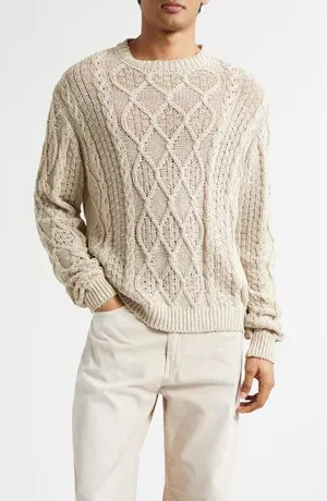 STOCKHOLM SURFBOARD CLUB Aran Cable Knit Cotton & Linen Sweater
