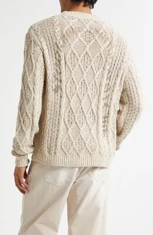 STOCKHOLM SURFBOARD CLUB Aran Cable Knit Cotton & Linen Sweater