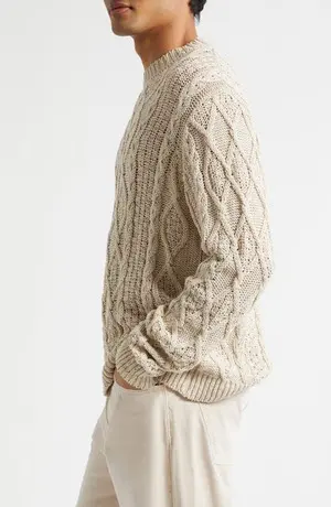 STOCKHOLM SURFBOARD CLUB Aran Cable Knit Cotton & Linen Sweater