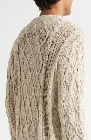 STOCKHOLM SURFBOARD CLUB Aran Cable Knit Cotton & Linen Sweater