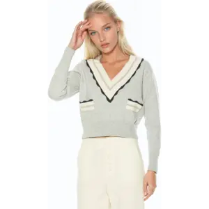ALEXIA ADMOR Arden Deep V Contrast Trim Cardigan - Grey