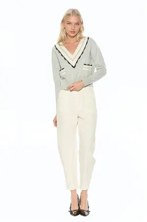 ALEXIA ADMOR Arden Deep V Contrast Trim Cardigan - Grey