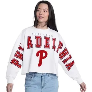 G-III 4HER BY CARL BANKS Philadelphia Phillies Bleachers Cropped Pullover Sweatshirt - White