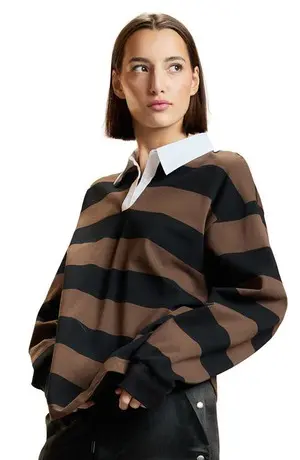 Cynthia Rowley Striped Cotton Rugby Shirt - Black