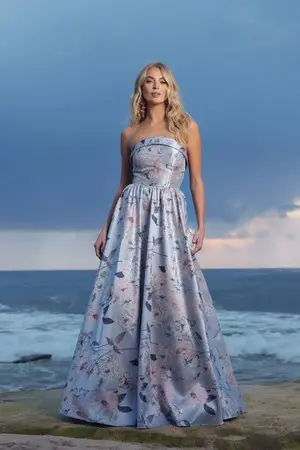 Mac Duggal Floral Brocade Strapless A-line Ballgown