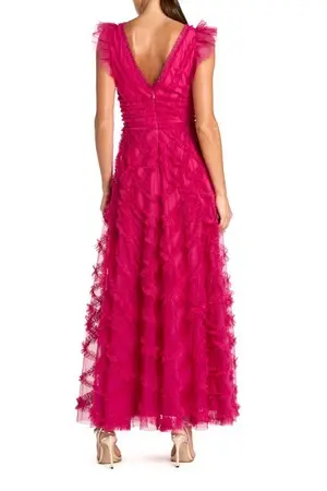 Mac Duggal V-neck Ruffle Maxi Dress