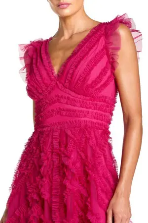 Mac Duggal V-neck Ruffle Maxi Dress