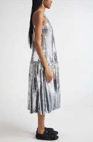 Simone Rocha Tapered Back Flounce Sequin Dress - Silver