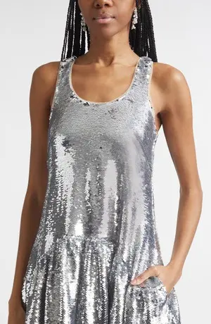Simone Rocha Tapered Back Flounce Sequin Dress - Silver