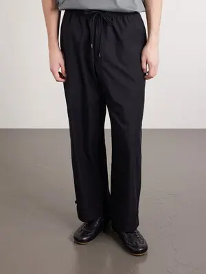 ATON Wide-leg Cotton-blend Gabardine Drawstring Trousers