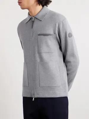 Moncler Leather-trimmed Virgin Wool Zip-up Cardigan - Gray