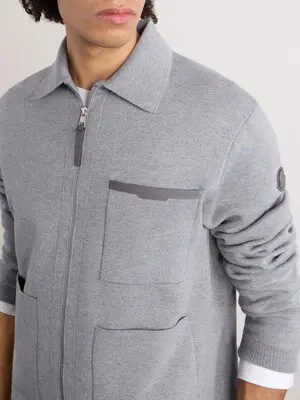 Moncler Leather-trimmed Virgin Wool Zip-up Cardigan - Gray