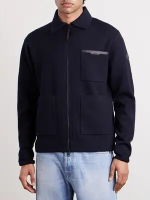 Moncler Leather-trimmed Virgin Wool Zip-up Cardigan - Blue