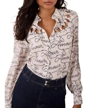 Mint Velvet Amour Print Bow Shirt