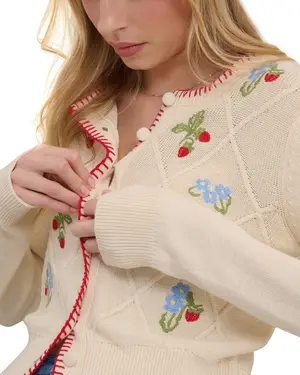 NOBODY'S CHILD Strawberry Embroidered Cardigan