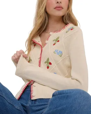 NOBODY'S CHILD Strawberry Embroidered Cardigan