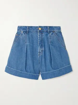 Zimmermann Pleated Denim Shorts - Blue