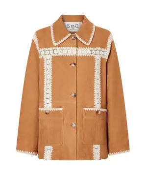 Sea Irena Embroidered Suede Jacket - Brown