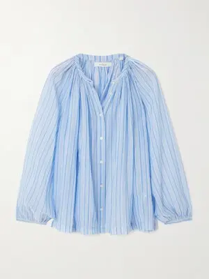 DÔEN Jonie Striped Organic Cotton-voile Blouse - Blue