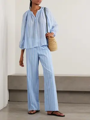 DÔEN Jonie Striped Organic Cotton-voile Blouse - Blue