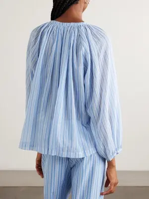 DÔEN Jonie Striped Organic Cotton-voile Blouse - Blue