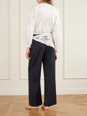 Sea Fiora Tropical Wool-blend Wide-leg Pants - Blue
