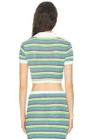 Casablanca Striped Crochet Polo Shirt - Green Multi