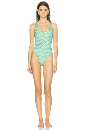 Casablanca Wavy Monogram One Piece Swimsuit - Green