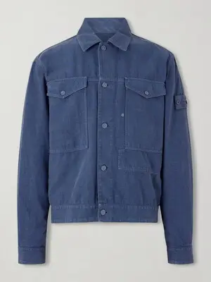 Stone Island Ghost Logo-appliquéd Linen-blend Trucker Jacket - Blue