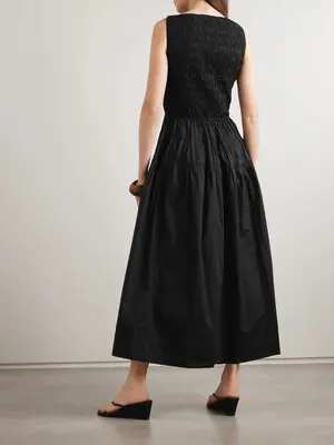 DÔEN Melie Shirred Paneled Pleated Organic Cotton-poplin Midi Dress