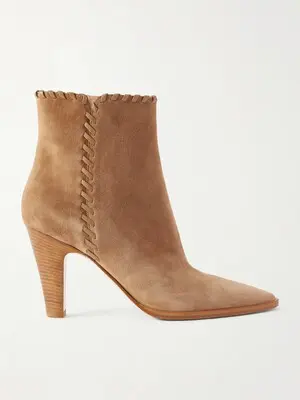 GIANVITO ROSSI Whipstitched Suede Ankle Boots - Camel