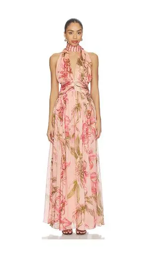 Rococo Sand Ruched Sash Maxi Dress - Peach
