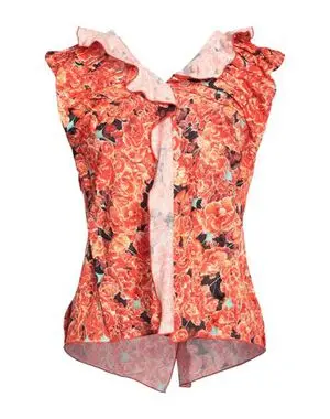 High Floral-print Cotton Top - Orange