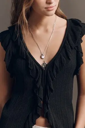 Anthropologie Sleeveless V-neck Ruffle Sweater