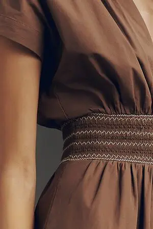 Anthropologie Smocked Cotton Poplin Midi Dress